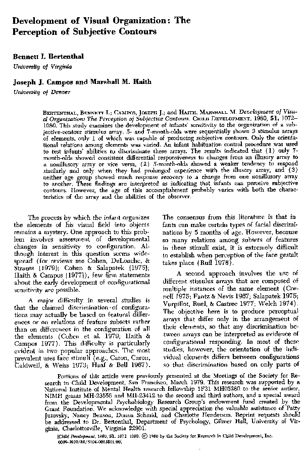 (PDF) Development of Visual Organization: The Perception of Subjective Contours
