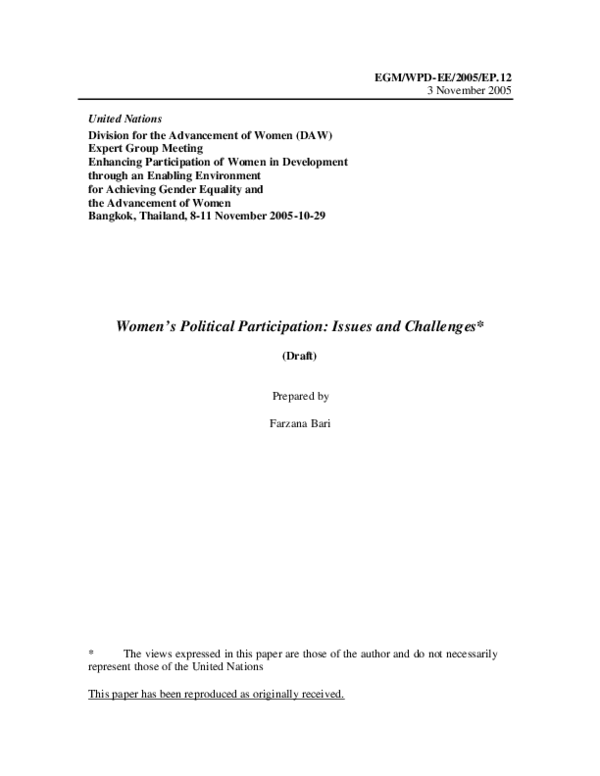 (PDF) Women ’ s Political Participation : Issues and Challenges ...