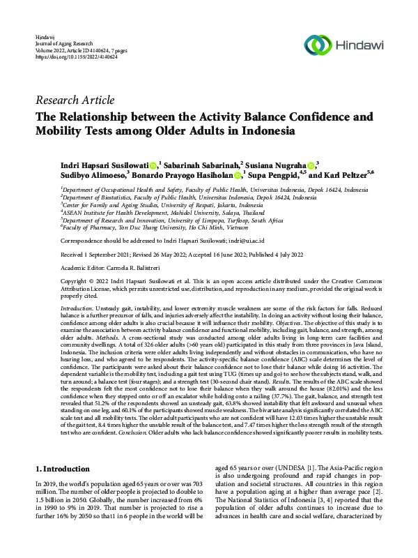 (PDF) The Relationship between the Activity Balance Confidence and ...