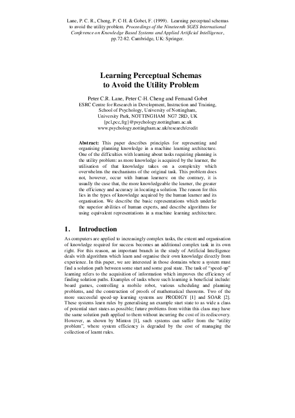 (PDF) Learning Perceptual Schemas to Avoid the Utility Problem ...
