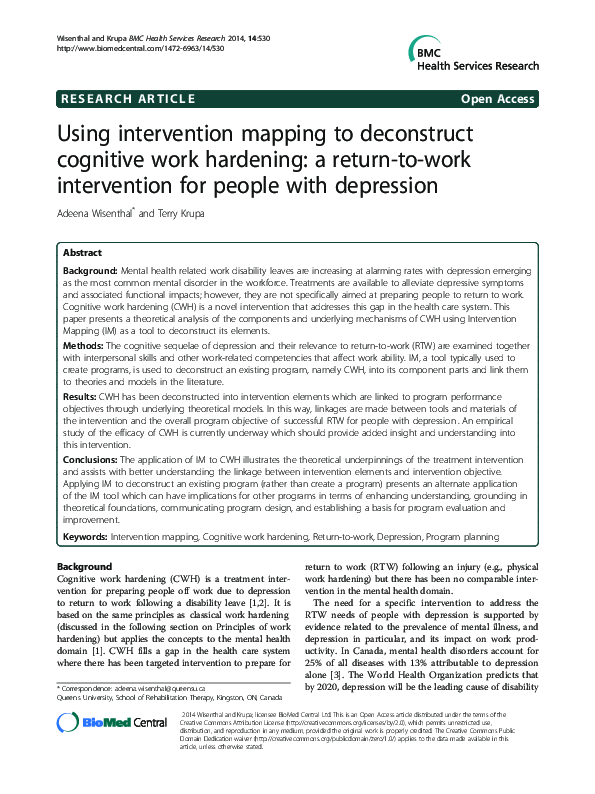 (PDF) Using intervention mapping to deconstruct cognitive work hardening: a return-to-work ...