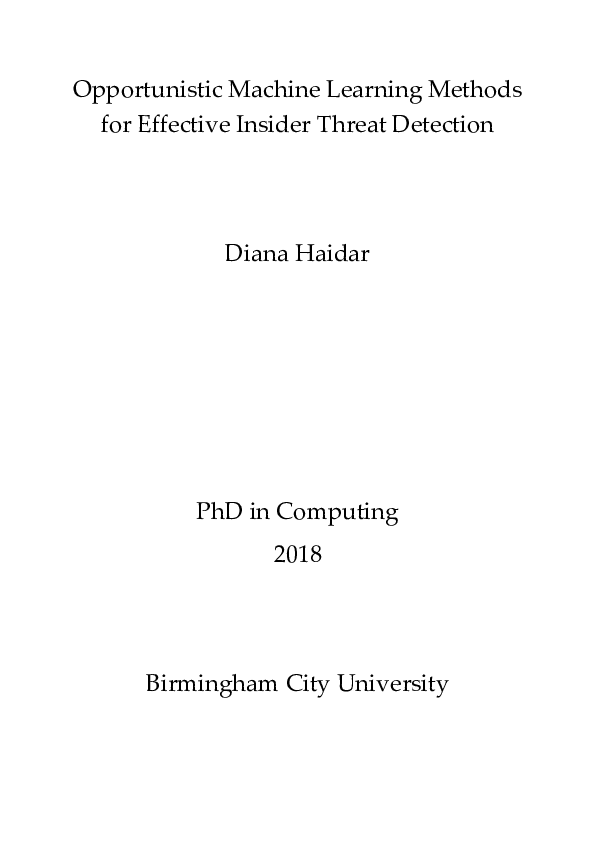 Pdf Opportunistic Machine Learning Methods For Effective Insider Threat Detection Diana