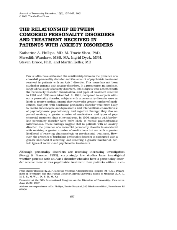 (PDF) The Relationship Between Comorbid Personality Disorders and Treatment Received in Patients ...