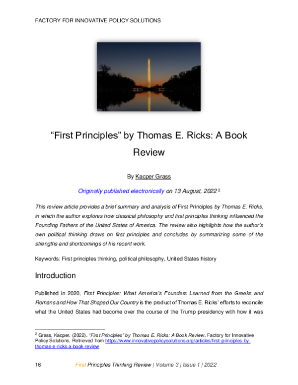 (PDF) "First Principles" by Thomas E. Ricks: A Book Review