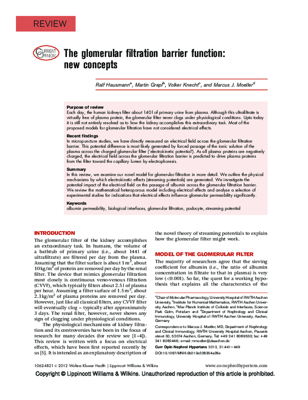 (PDF) The glomerular filtration barrier function