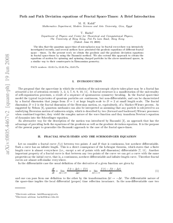 (PDF) Path and Path Deviation equations of Fractal Space-Times: A Brief ...