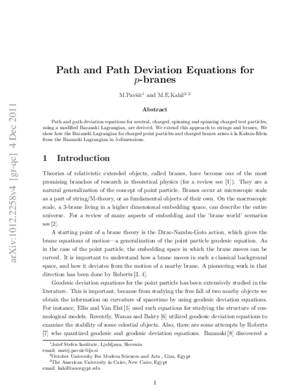 (PDF) Path and path deviation equations for p-branes