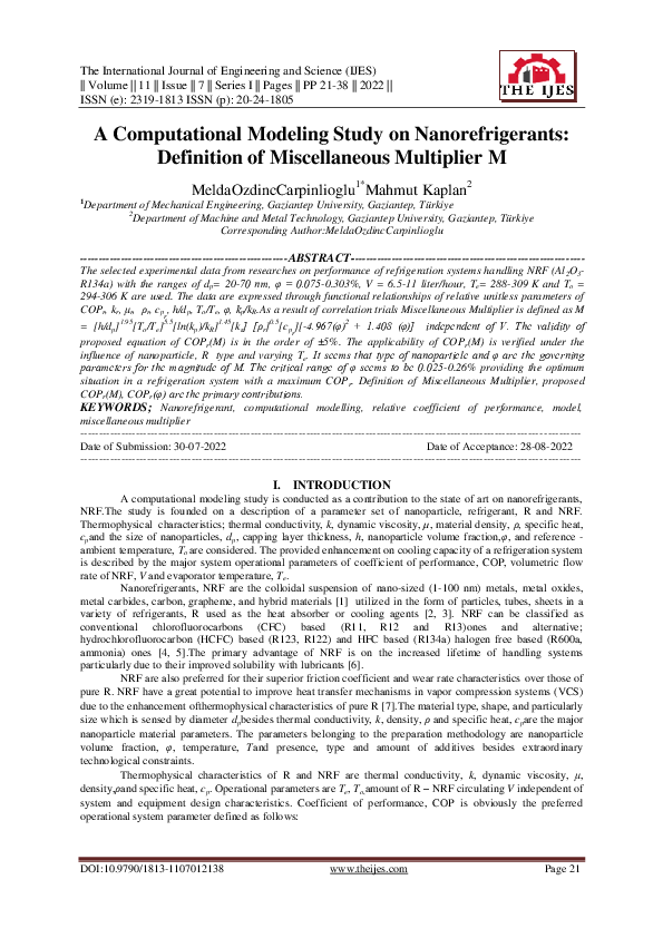 (PDF) A Computational Modeling Study on Nanorefrigerants: Definition of ...