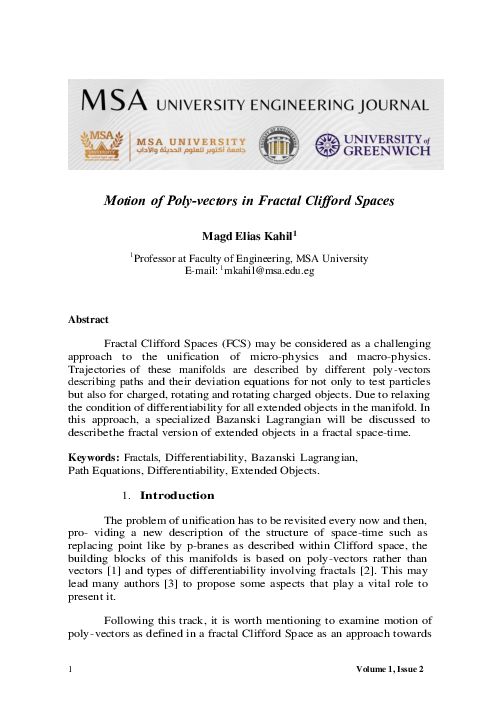 Pdf Motion Of Poly Vectors In Fractal Clifford Spaces