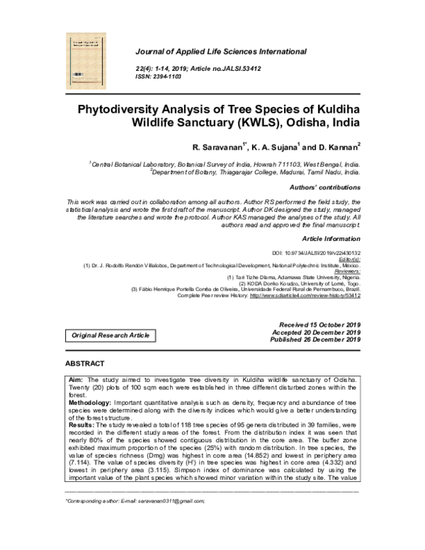 (PDF) Phytodiversity Analysis of Tree Species of Kuldiha Wildlife ...