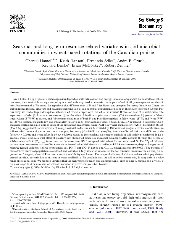 (PDF) Seasonal and long-term resource-related variations in soil microbial communities in wheat ...