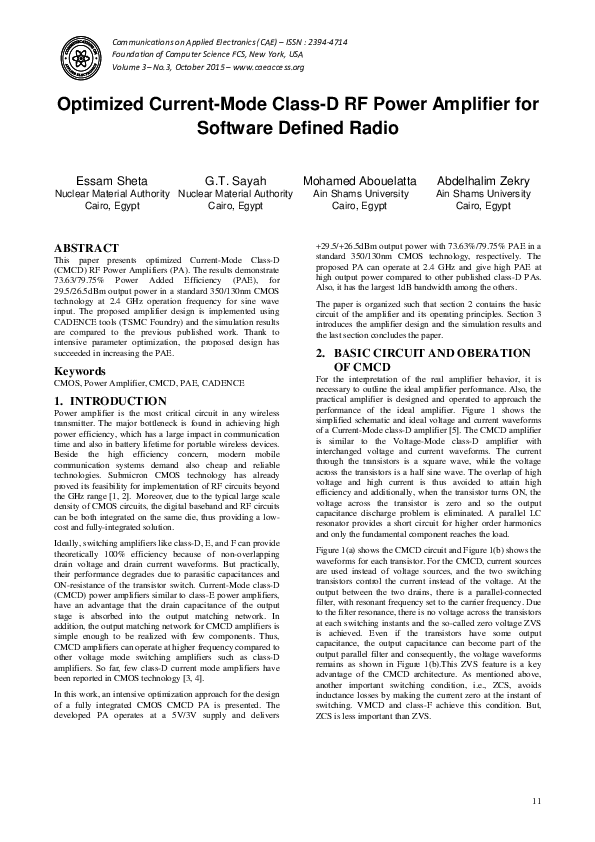 (PDF) Optimized Current-Mode Class-D RF Power Amplifier for Software ...
