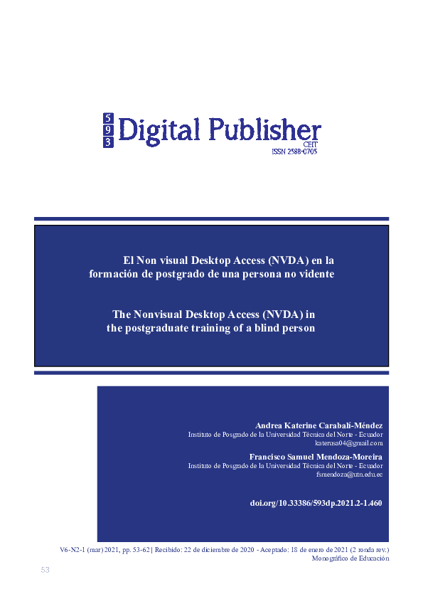 (PDF) Non visual Desktop Access (NVDA) en la formación de postgrado de una persona no vidente