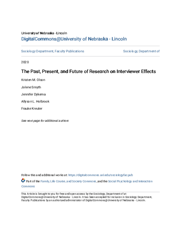 (PDF) The Past, Present, and Future of Research on Interviewer Effects