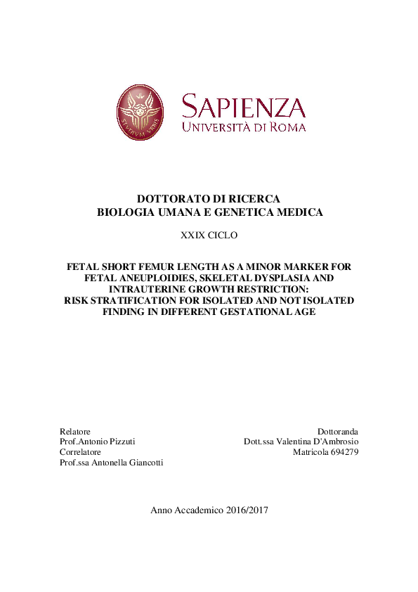 (PDF) Fetal short femur length as a minor marker for fetal aneuploidies ...