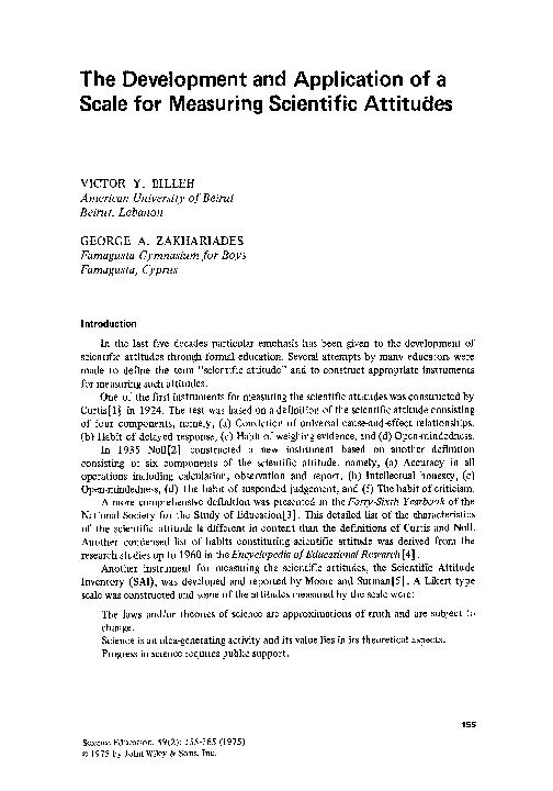 (PDF) The development and application of a scale for measuring scientific attitudes