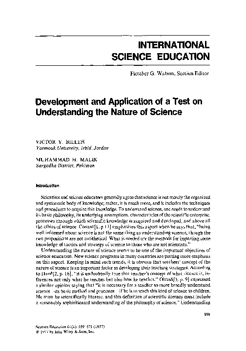 (PDF) Development and application of a test on understanding the nature ...