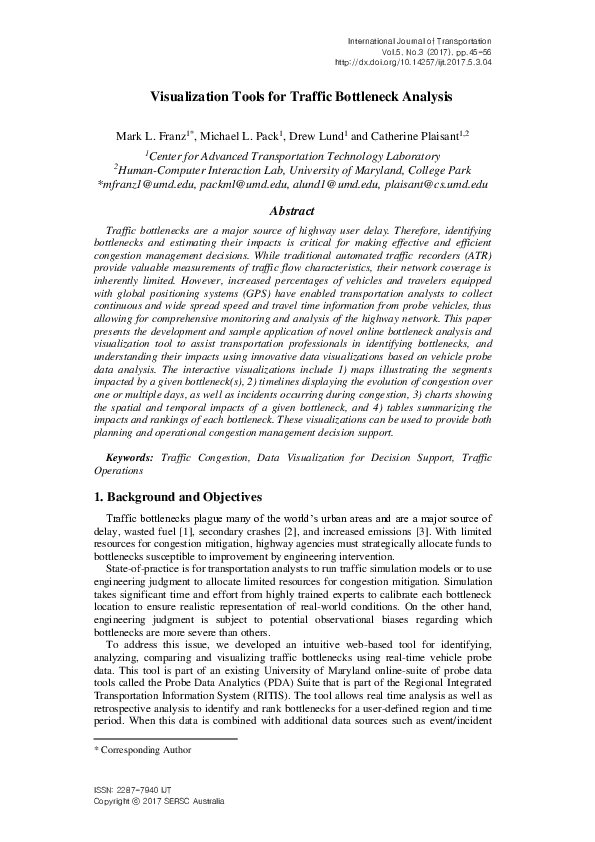 (PDF) Visualization Tools for Traffic Bottleneck Analysis