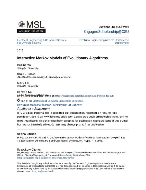 (PDF) Interactive Markov Models of Optimization Search Strategies