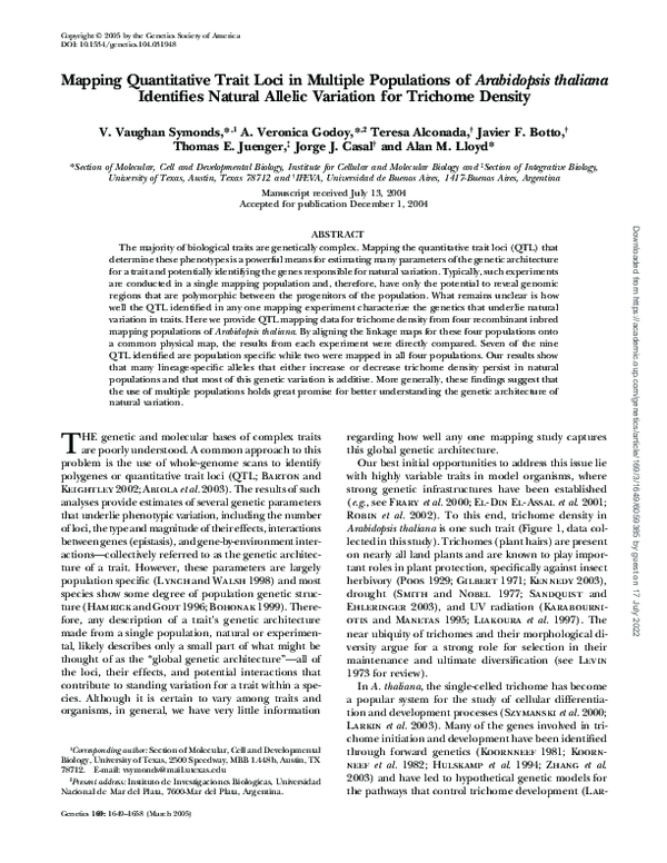 (PDF) Mapping Quantitative Trait Loci in Multiple Populations of Arabidopsis thaliana Identifies ...