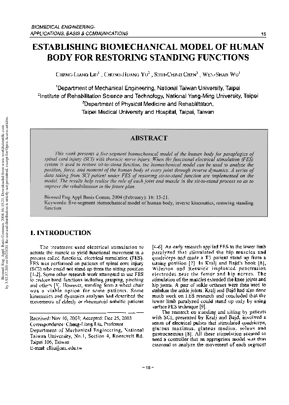 (PDF) Establishing Biomechanical Model of Human Body for Restoring Standing Functions | Shih ...