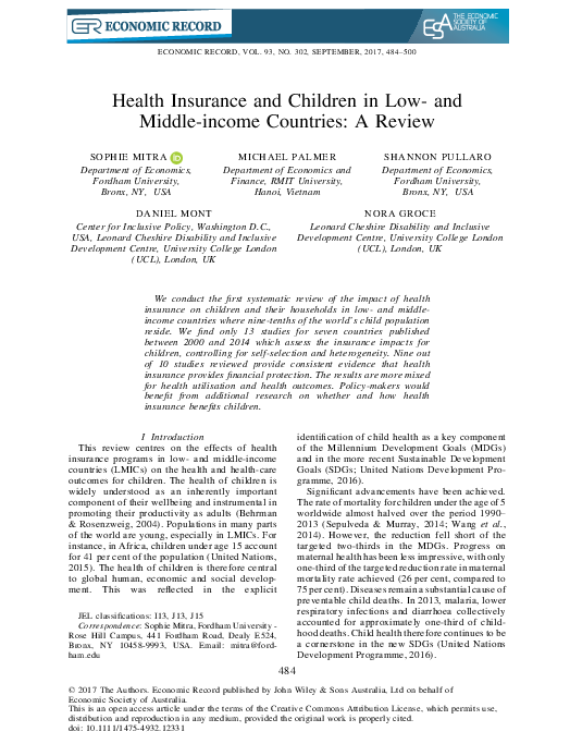 (PDF) Health Insurance and Children in Low- and Middle-income Countries ...
