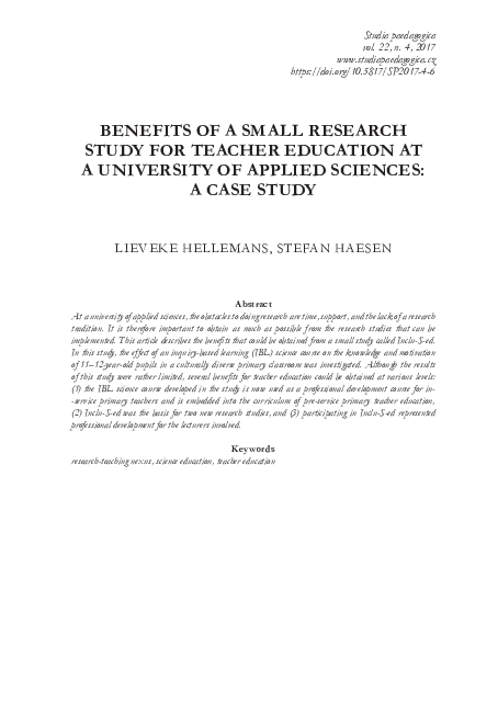 (PDF) Benefits of a Small Research Study for the Teacher Education at a ...