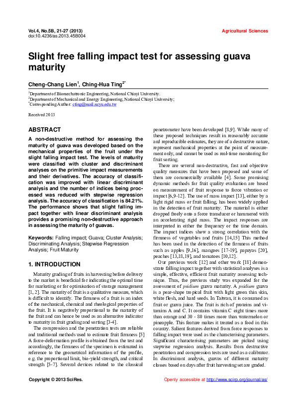 (PDF) Slight free falling impact test for assessing guava maturity
