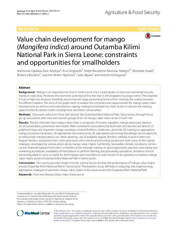 (PDF) Value chain development for mango (Mangifera indica) around ...
