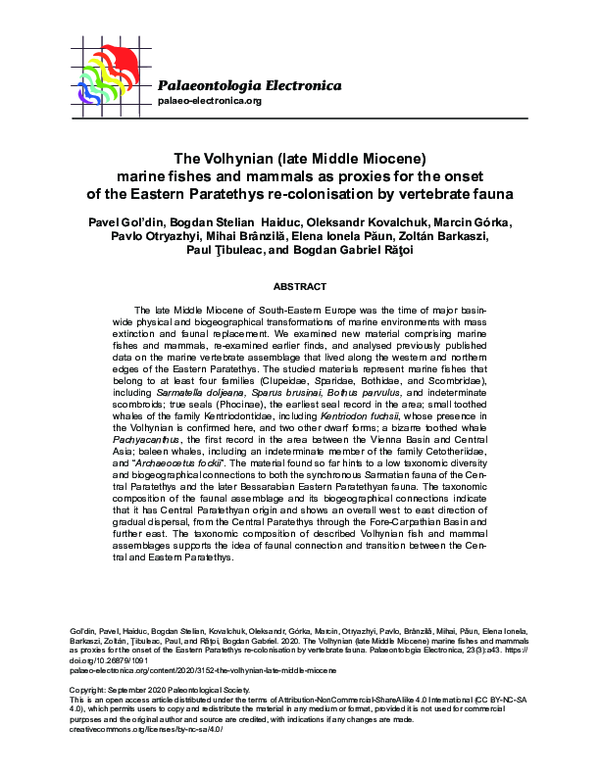 (PDF) The Volhynian (late Middle Miocene) marine fishes and mammals as ...