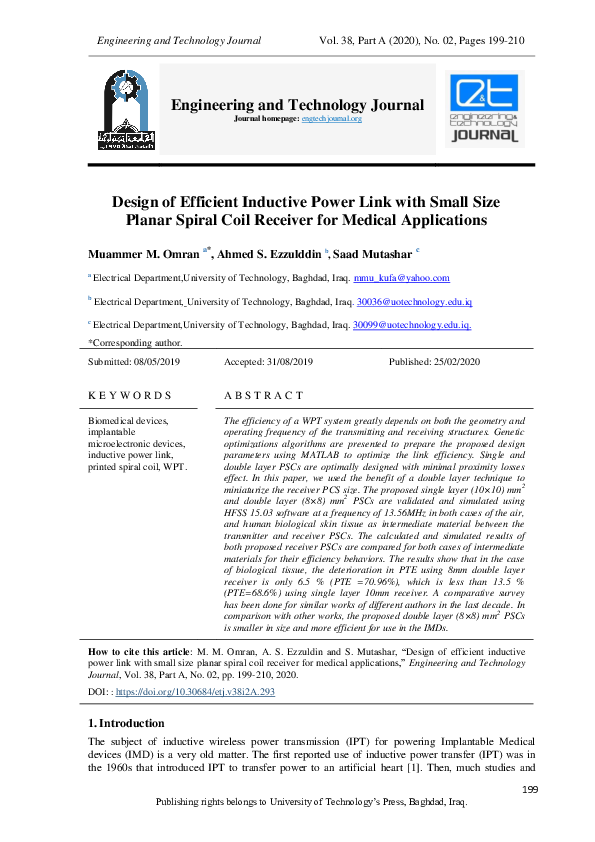 (PDF) Design of Efficient Inductive Power Link with Small Size Planar Spiral Coil Receiver for ...
