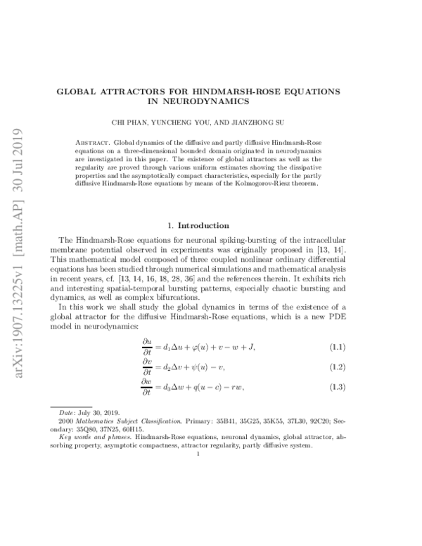 (PDF) Global Attractors for Hindmarsh-Rose Equations in Neurodynamics