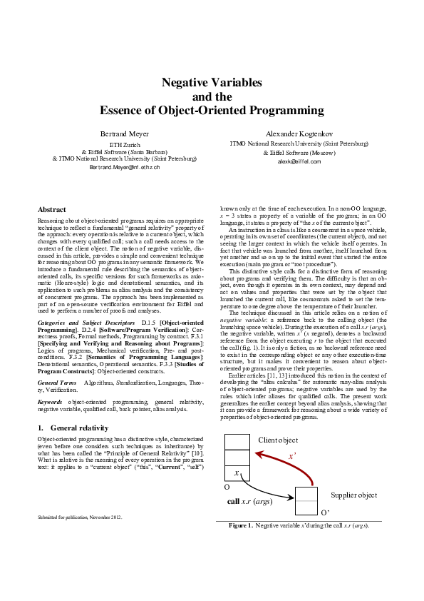 (PDF) Negative Variables and the Essence of Object-Oriented Programming