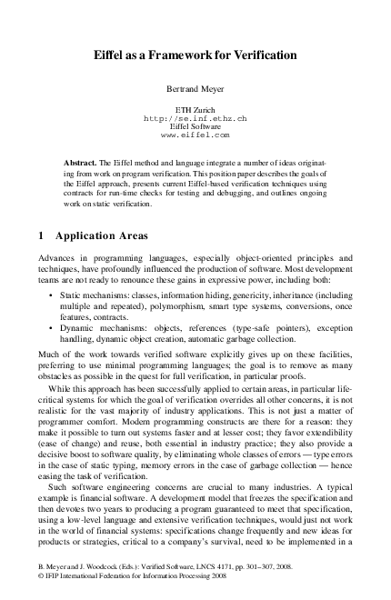 Eiffel As A Framework For Verification