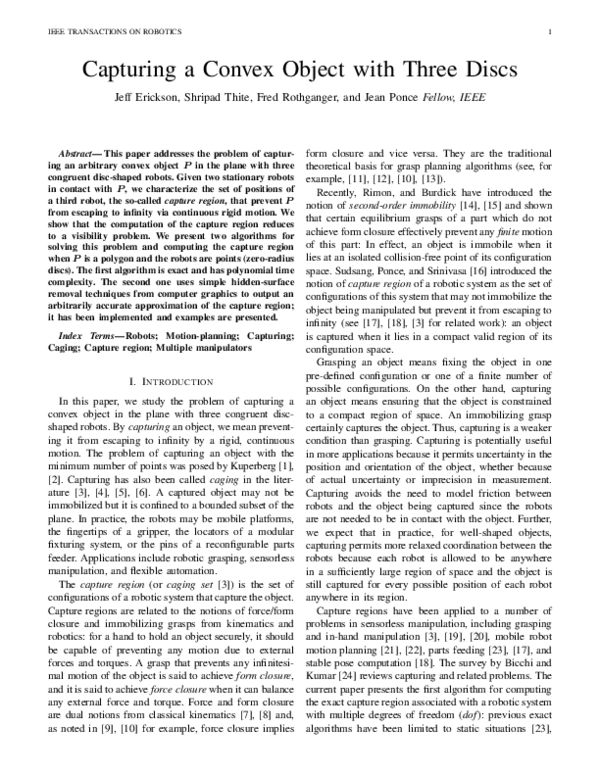 (PDF) Capturing a Convex Object With Three Discs