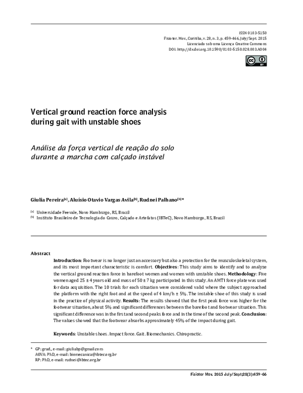(PDF) Vertical ground reaction force analysis during gait with unstable ...