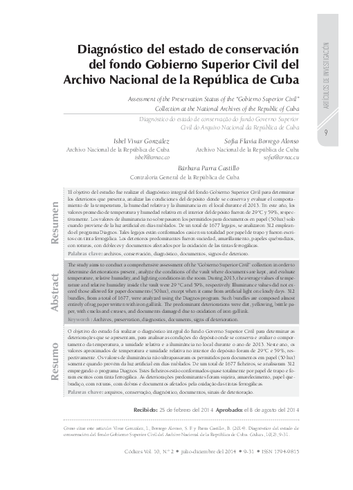 (PDF) Diagnóstico del estado de conservación del fondo Gobierno Superior Civil del Archivo ...
