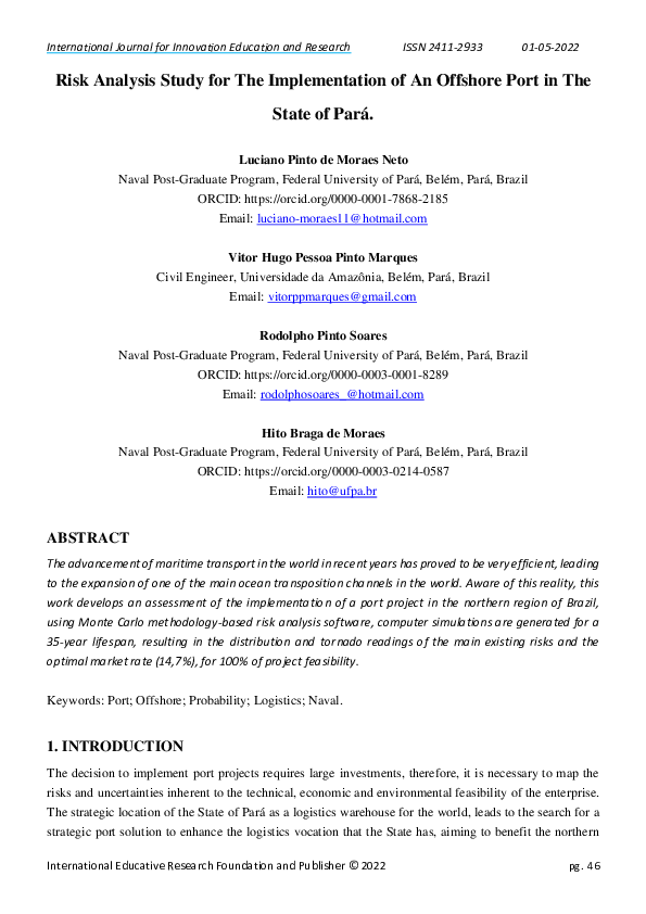 (PDF) Risk Analysis Study for The Implementation of An Offshore Port in The State of Pará