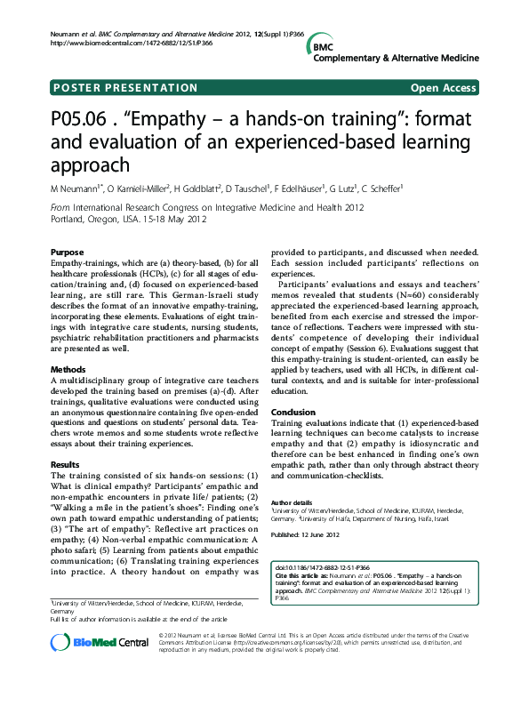 (PDF) P05.06 . Empathy a hands-on training : format and evaluation of ...