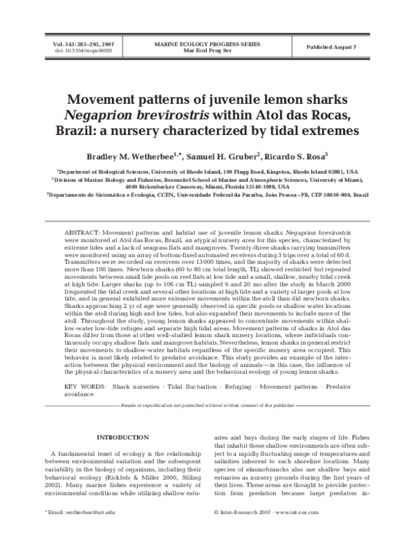 (PDF) Movement patterns of juvenile lemon sharks Negaprion brevirostris ...