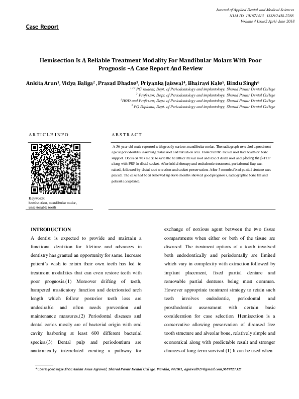 (PDF) Hemisection Is A Reliable Treatment Modality For Mandibular ...