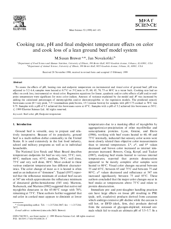 (PDF) Cooking rate, pH and final endpoint temperature effects on color ...