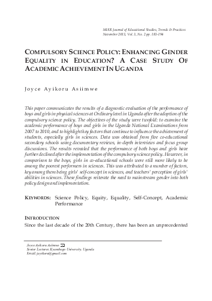 (PDF) Compulsory Science Policy: Enhancing Gender Equality In Education ...