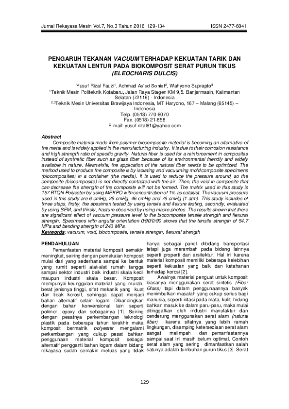(PDF) Pengaruh Tekanan Vacuum terhadap Kekuatan Tarik dan Kekuatan ...