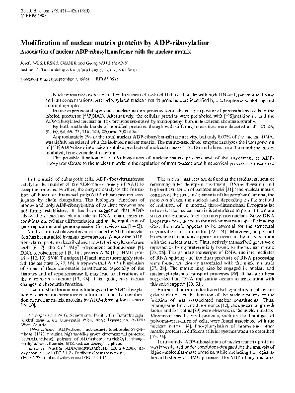 (PDF) Modification of nuclear matrix proteins by ADP-ribosylation ...