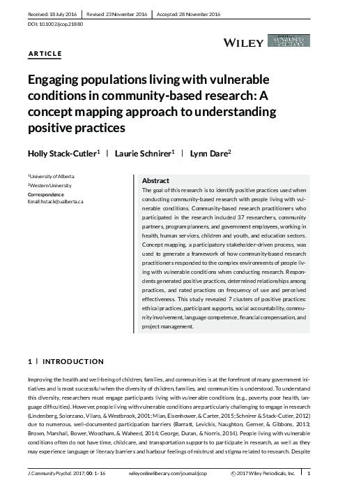 (PDF) Engaging populations living with vulnerable conditions in ...