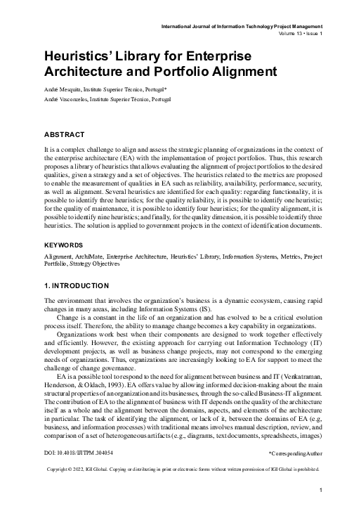 (PDF) Heuristic Library for Aligning Enterprise Architecture and Portfolios