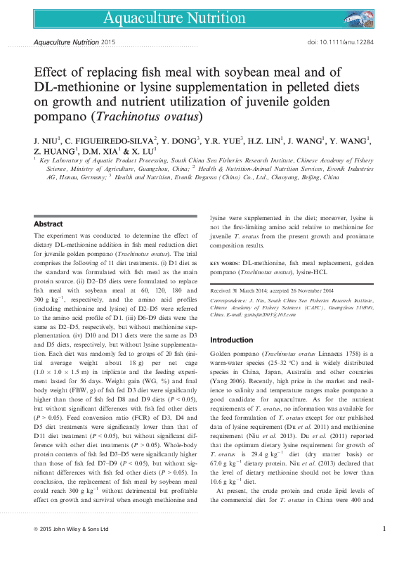 (PDF) Effect of replacing fish meal with soybean meal on growth, feed ...