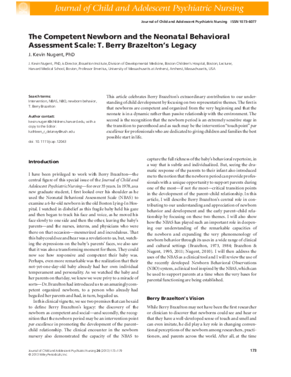 (PDF) The Competent Newborn and the Neonatal Behavioral Assessment ...