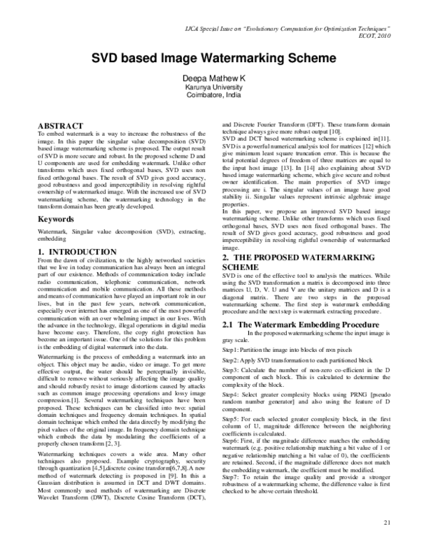 (PDF) SVD based Image Watermarking Scheme